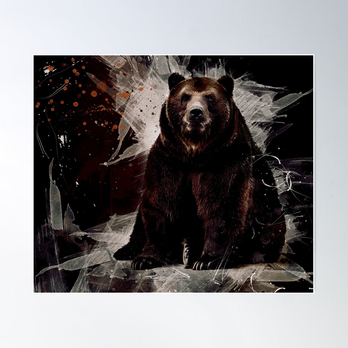 Grizzly Brown Bear With Dark Background Poster Wall Art, Modern Wall ...