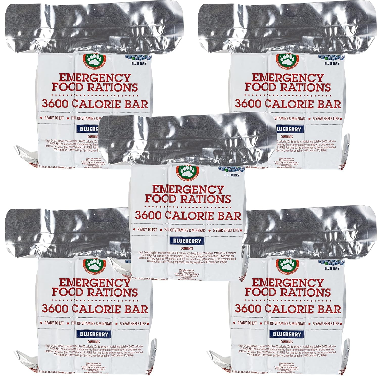 Grizzly Gear Emergency Food Rations- 3600 Calorie Blueberry Bar - 15 ...