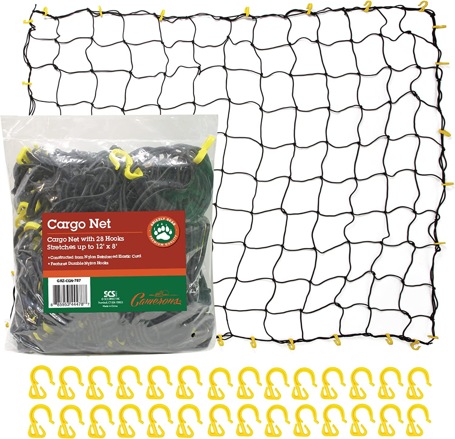 Grizzly Gear XL Bungee Cargo Net for Trailer & Pickup | 7'-12'x8' | 28 ...