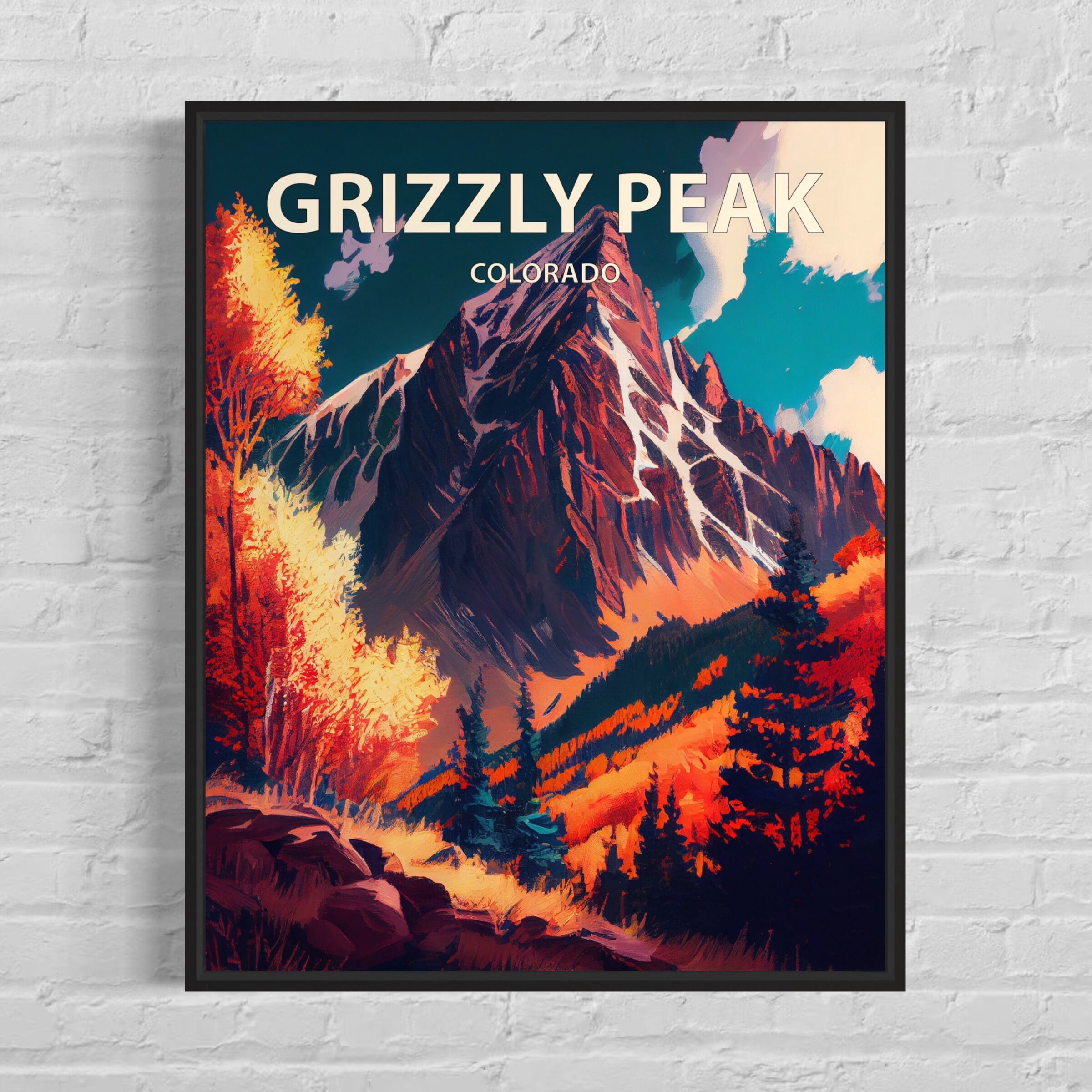 Grizzly Peak CO Retro Art Print Vintage Minimal Design Mountain Wall ...