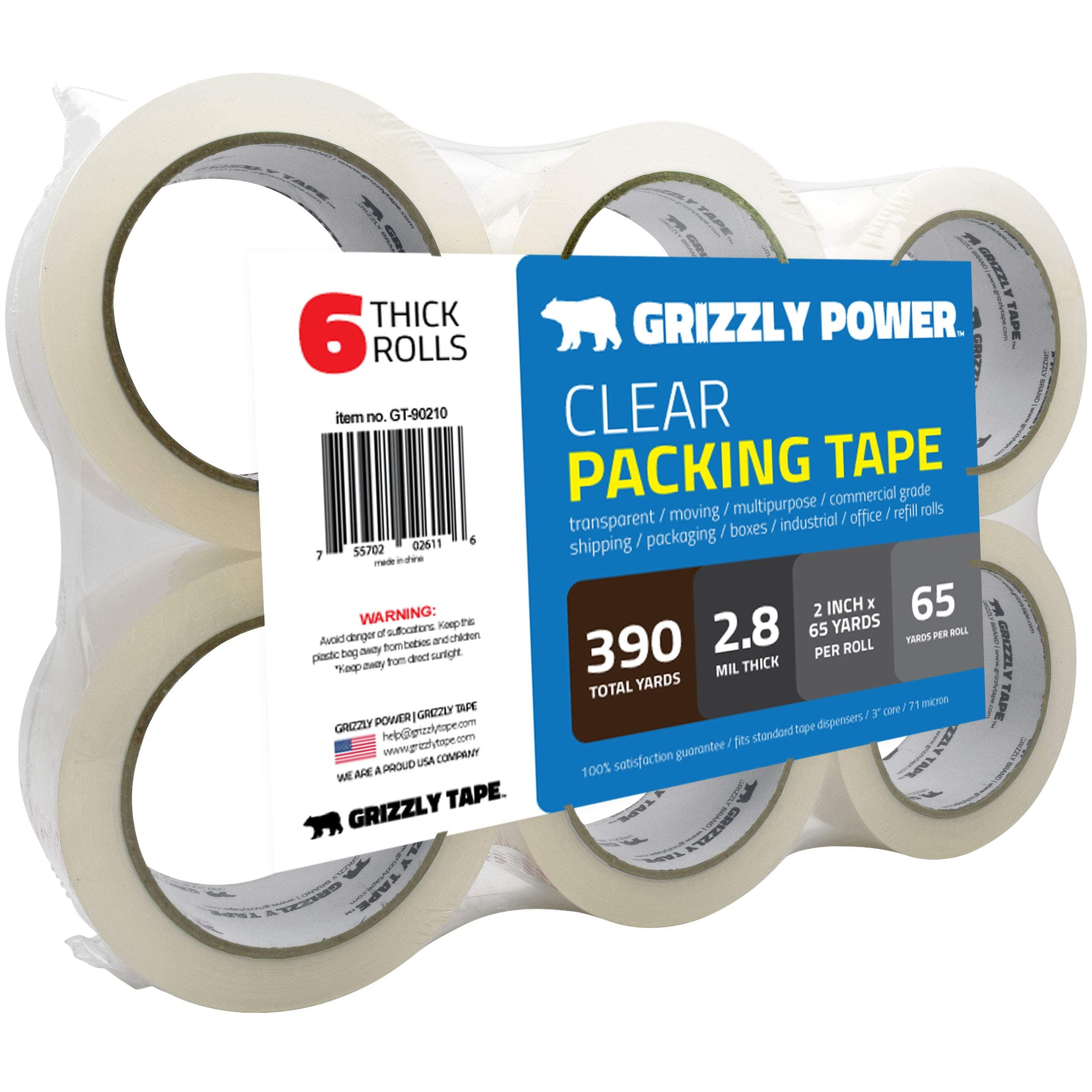 Grizzly Power Clear Packing Tape Refill Rolls for Shipping, Moving ...