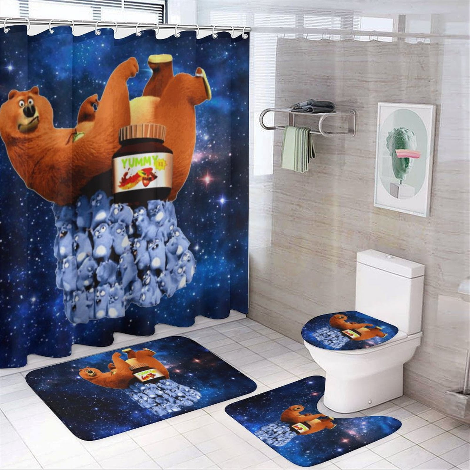 Grizzy And The Lemmings Shower Curtain Set 4-Piece Bathroom Set with ...