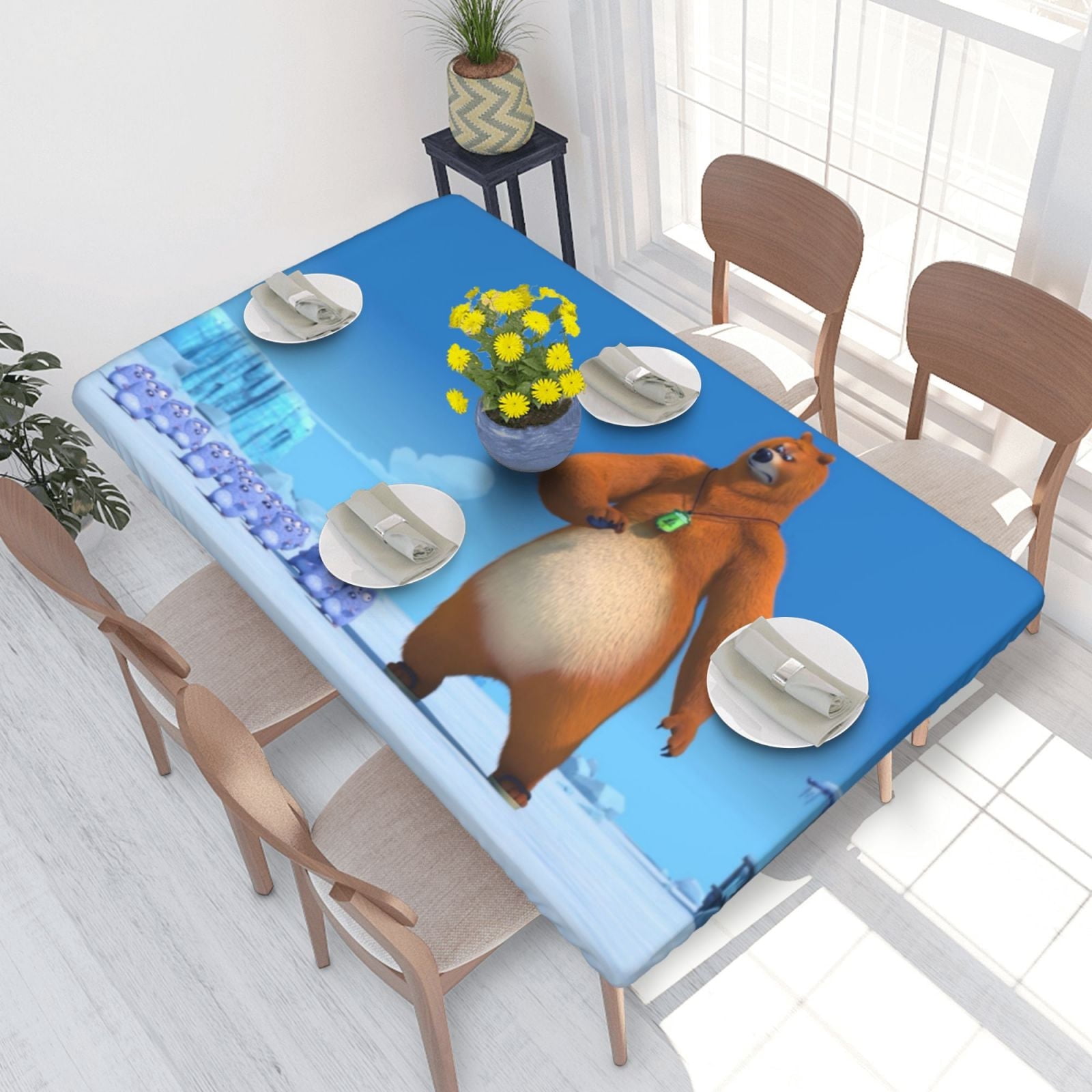 Grizzy And the Lemmings Bear Elastic Edged Table Cover Reusable Fitted ...