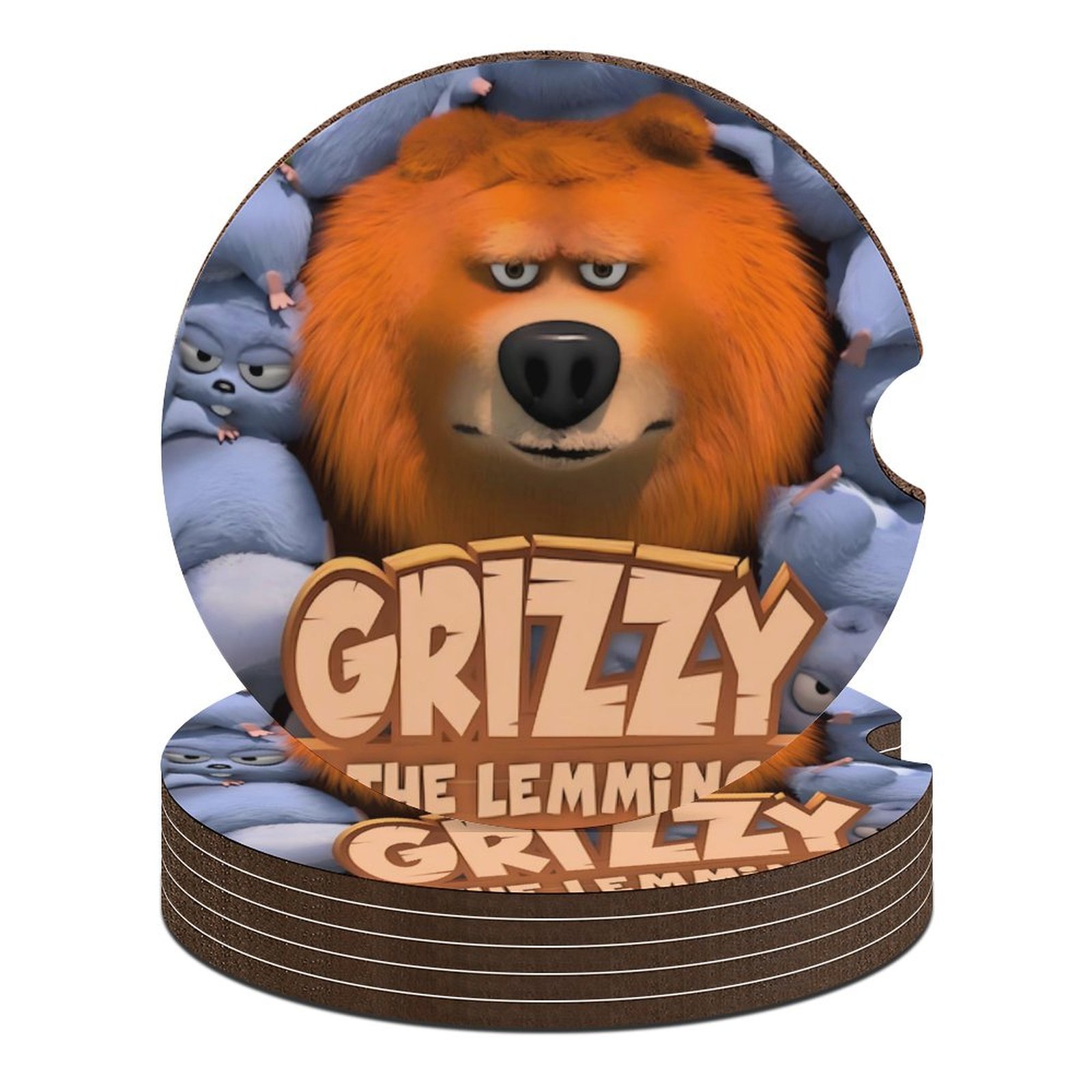 Grizzy Et Les Lemmings Cartoon car coaster with finger notches and cork ...