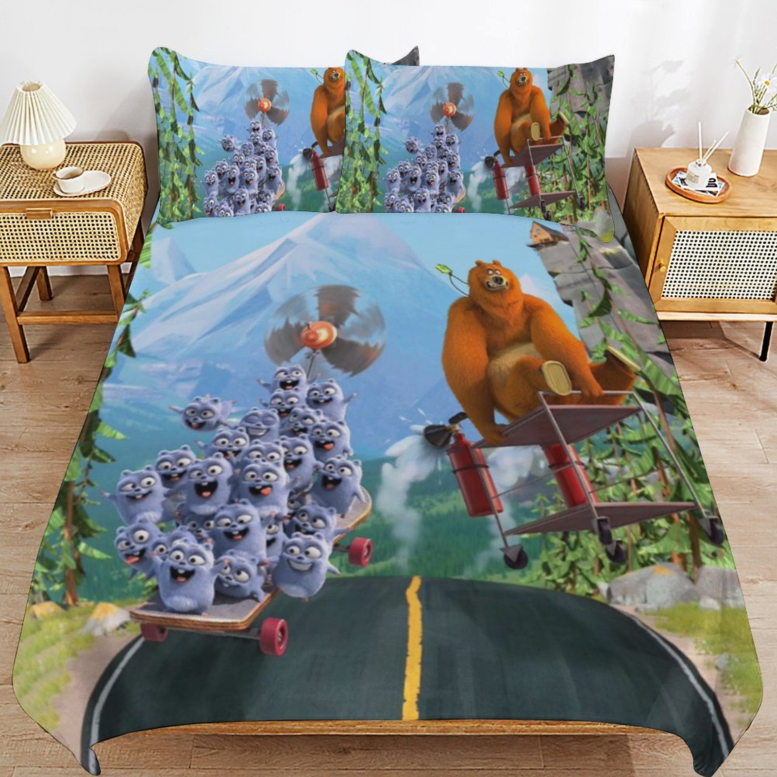 Grizzy and the Lemming 3 Piece Anime Comforter Bedding 1 Set Super Soft ...