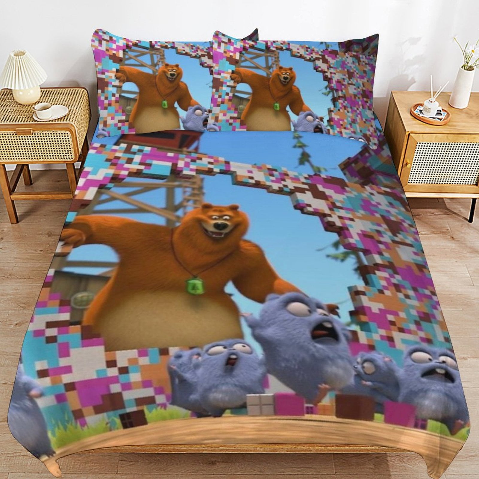 Grizzy and the Lemming 3 Piece Anime Comforter Bedding 1 Set Super Soft ...