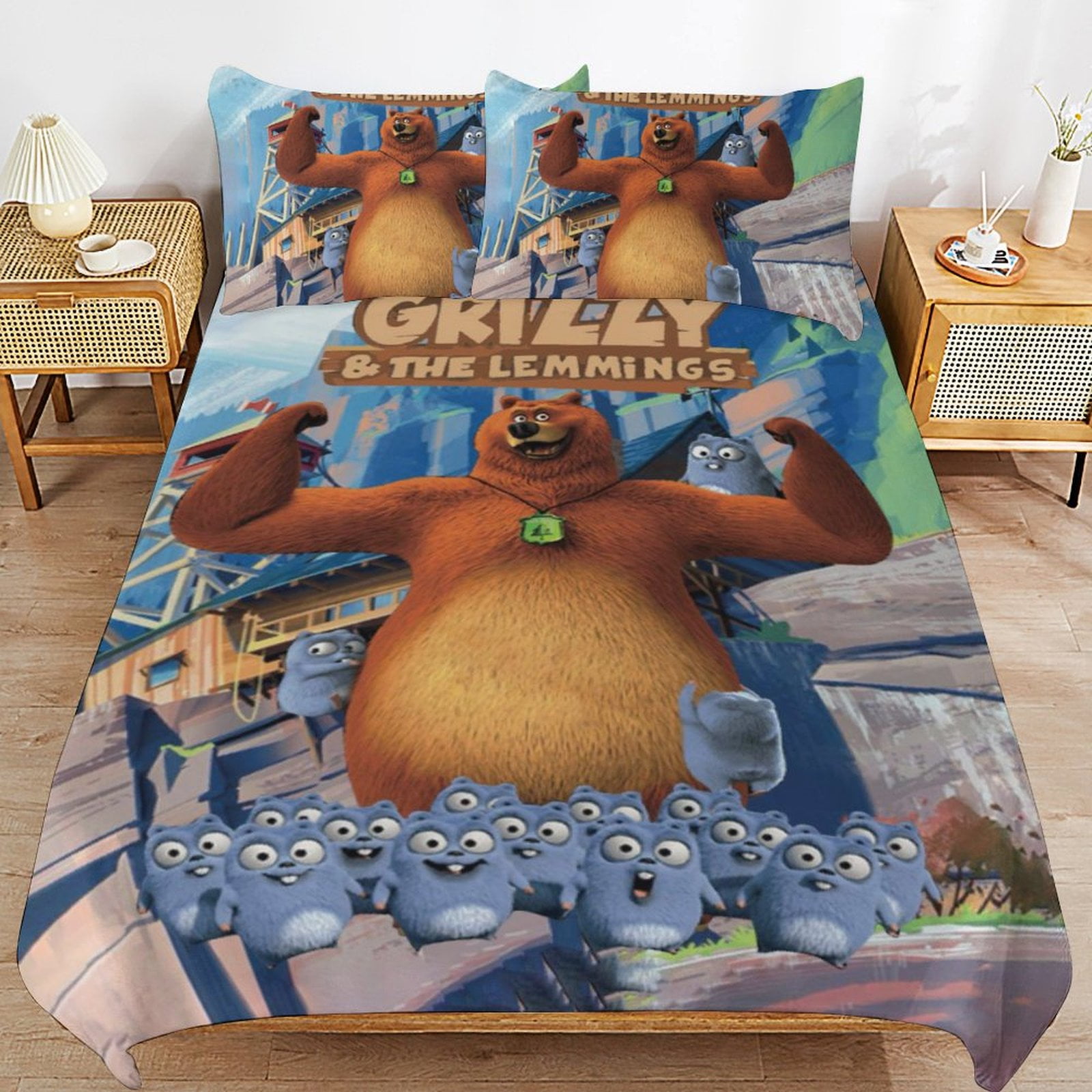 Grizzy and the Lemmings 3 Piece Anime Comforter Bedding 1 Set Super ...