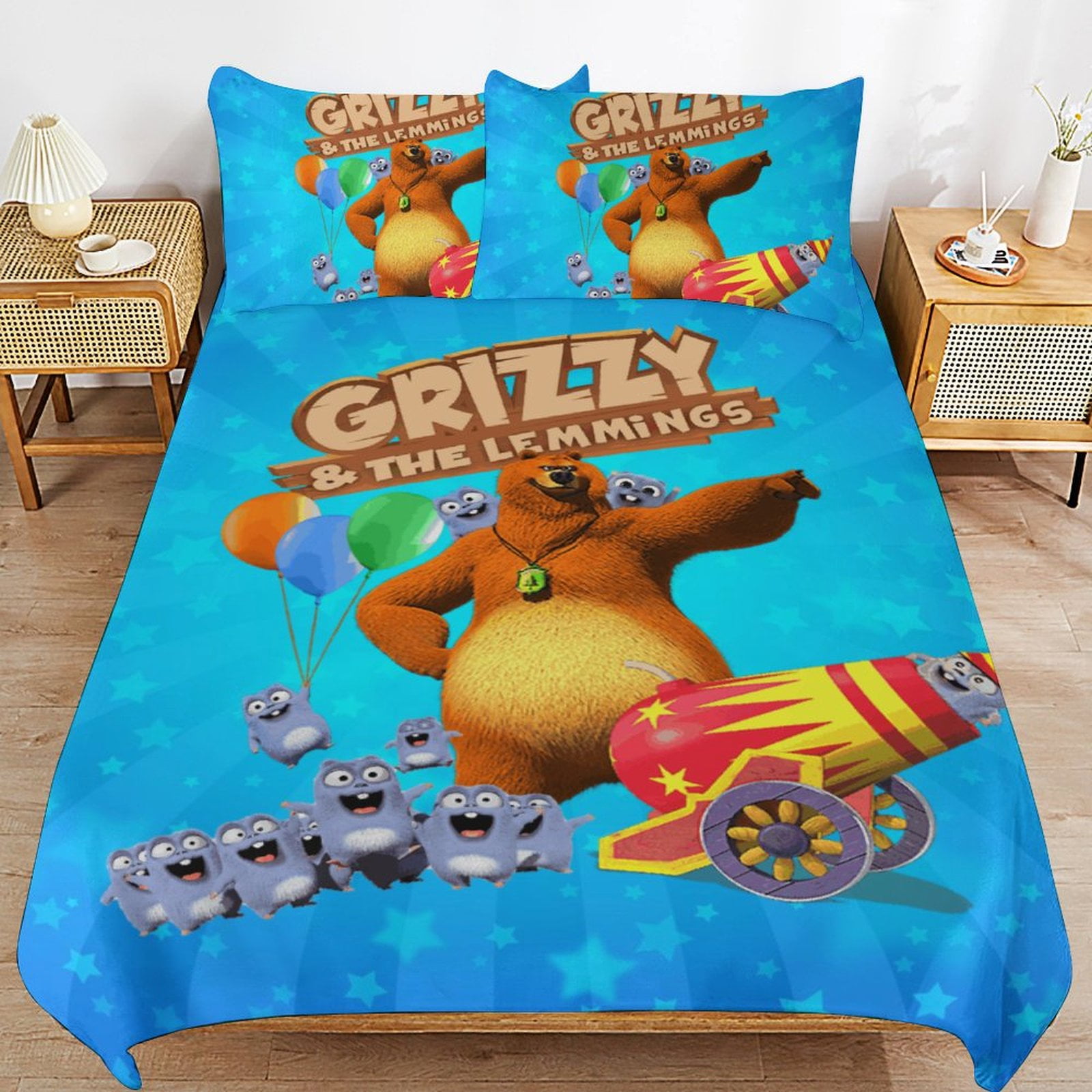 Grizzy and the Lemmings 3 Piece Anime Comforter Bedding 1 Set Super ...