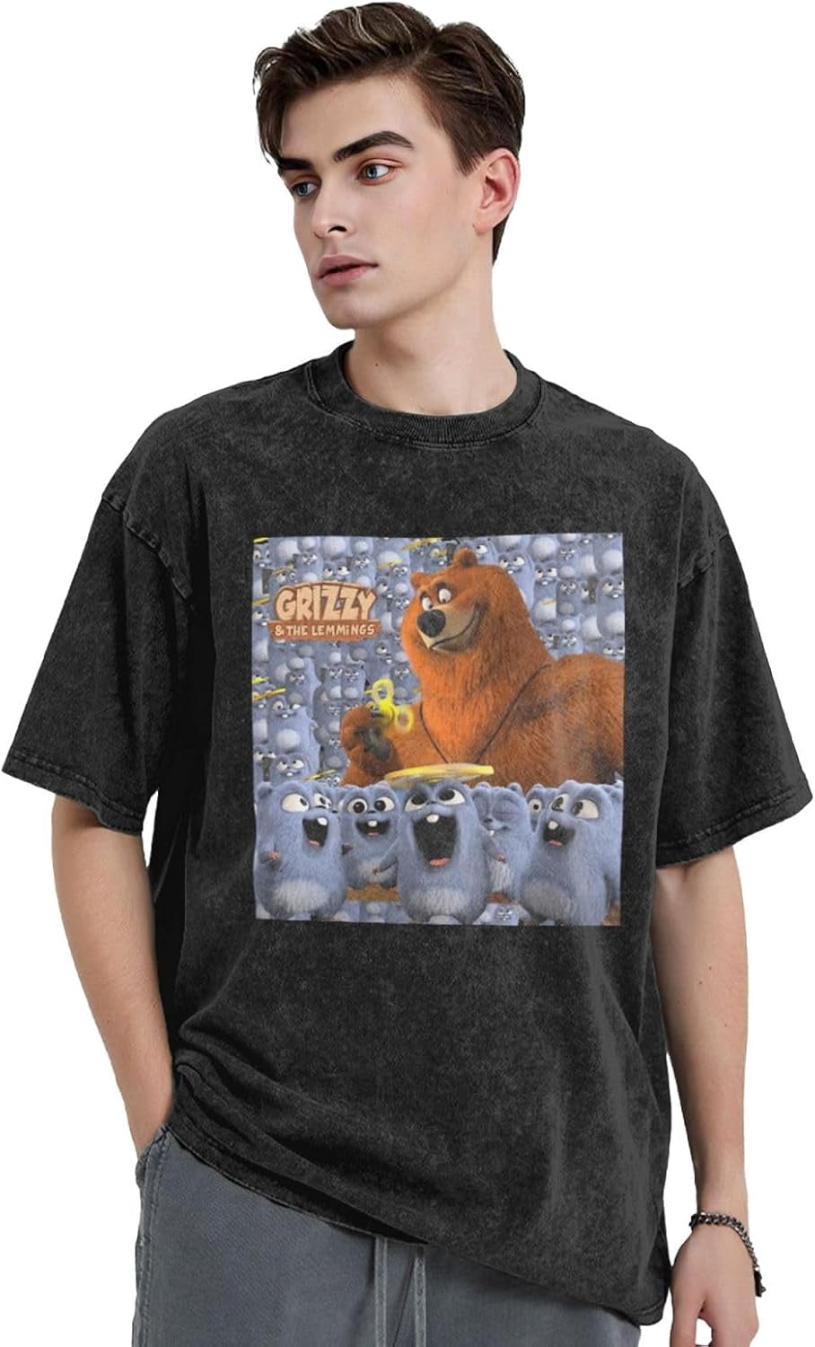 Grizzy and The Lemmings Men's Vintage Oversized T Shirt Cotton Graphic ...