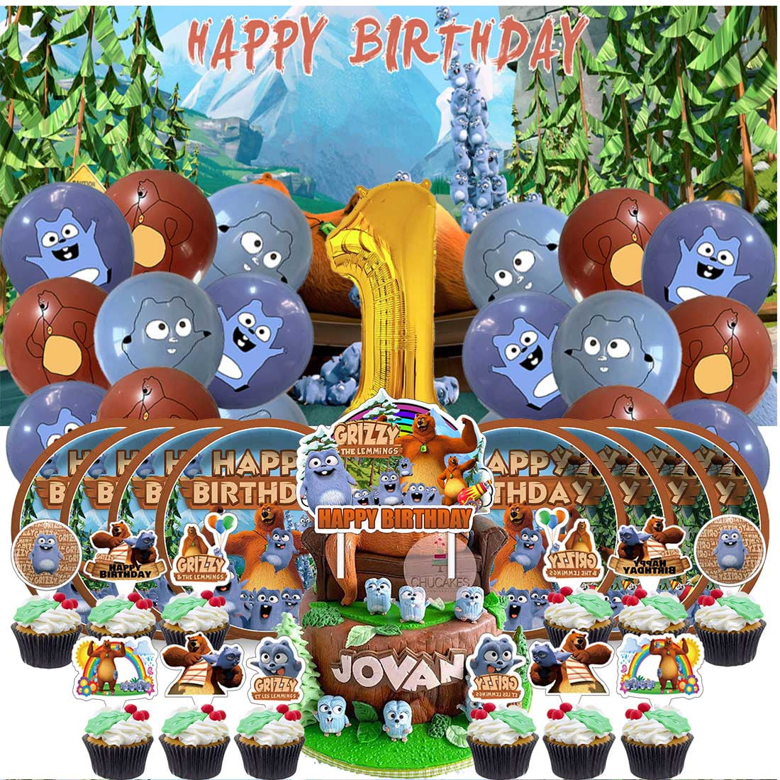 Grizzy and the Lemmings Balloons Party Supplies 1st Decor Tableware ...