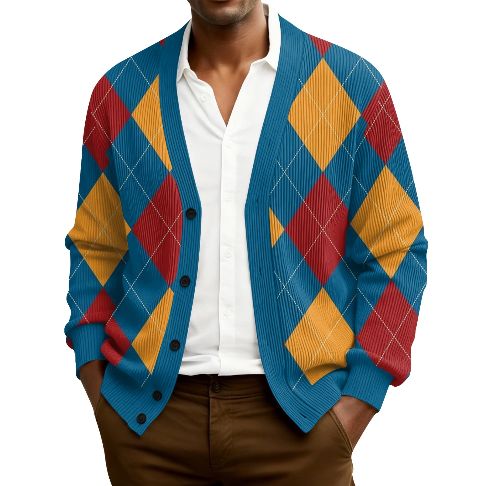 GrmtClth Cardigan Men Vintage Button Up Sweaters V Neck Loose Fit ...