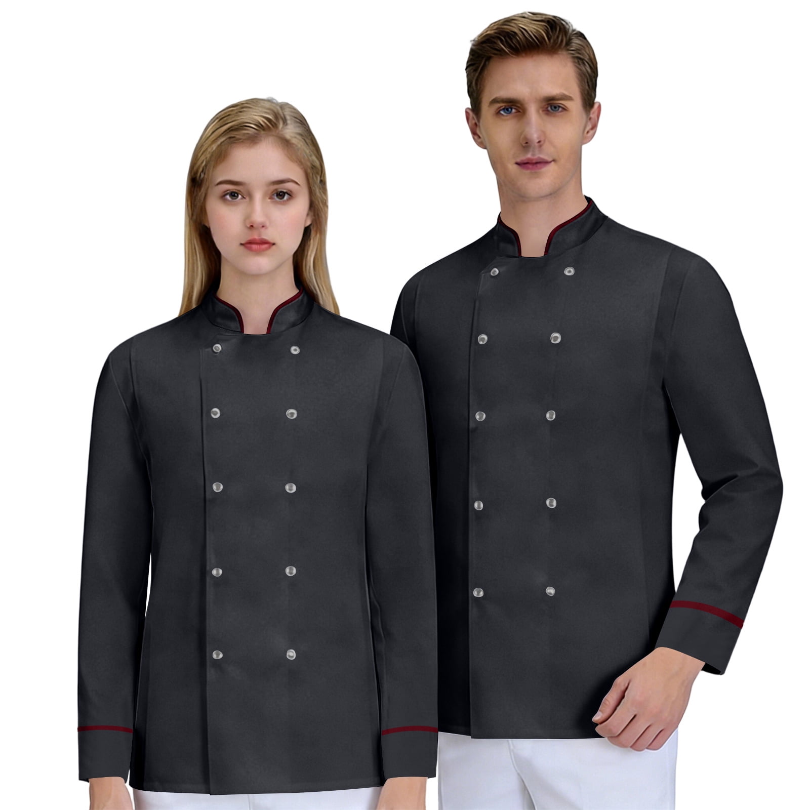 GrmtClth Chef Jacket for Men Double-Breasted Kitchen Cook Jacket Long ...