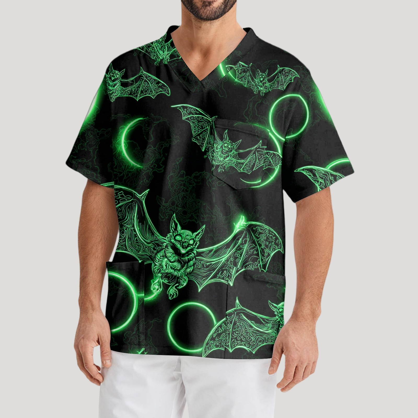 GrmtClth Halloween Mens Scrubs Funny Bats Pumpkins Printed Plus Size ...