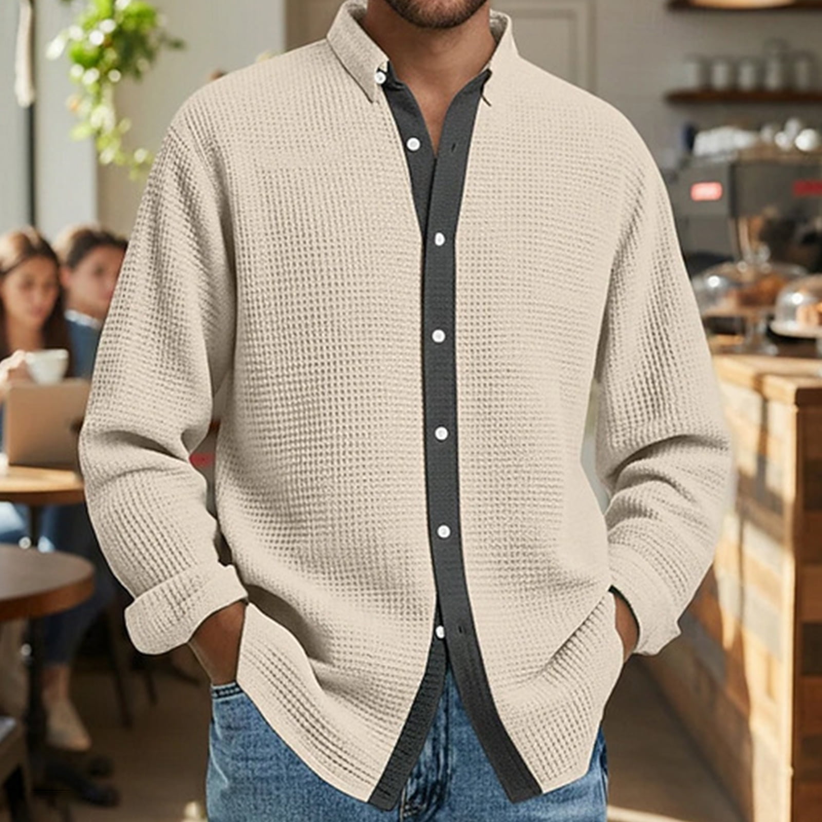 GrmtClth Long Sleeve Button Up Shirts for Men Waffle Trendy Shirts ...