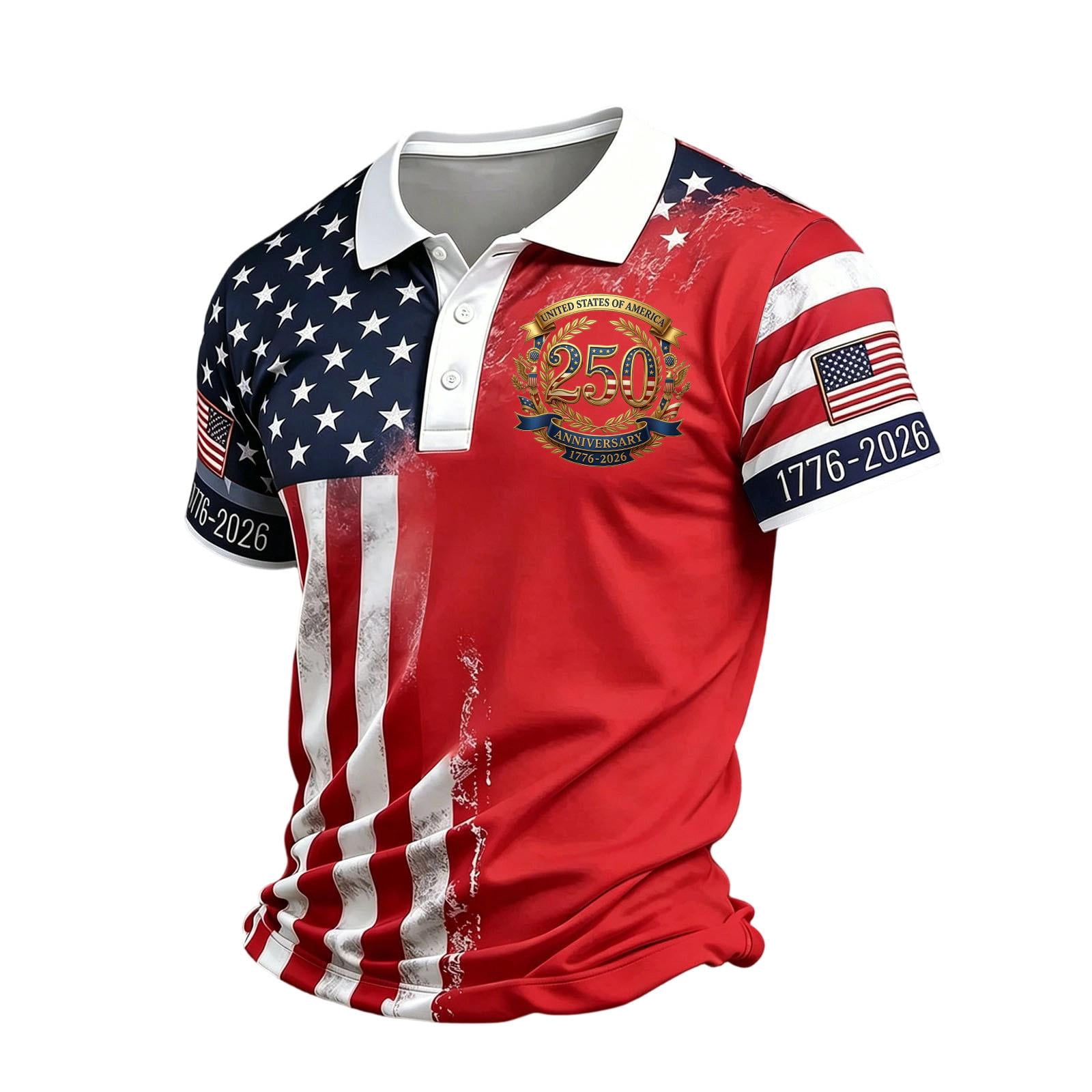 GrmtClth Men's Bicentennial Flag Golf Shirt US 250th 1776-2026 Short ...