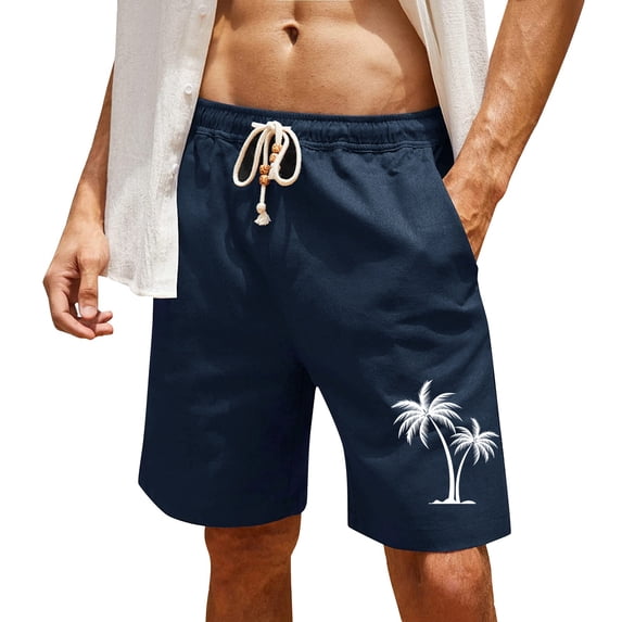 GrmtClth Men's Linen Shorts 2026 Tropical Coconut Tree Print Holiday ...