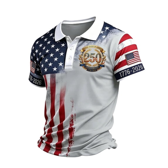 GrmtClth Men's US 250th Flag Golf Shirt 250th Anniversary Short Sleeve ...