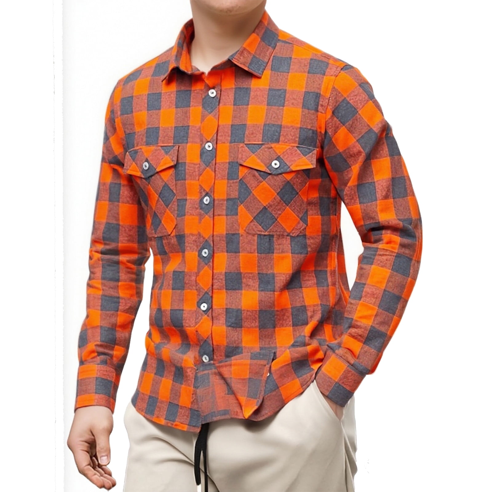 GrmtClth Mens Button Down Shirt Plaid Classic Flannel Shackets Slim Fit ...