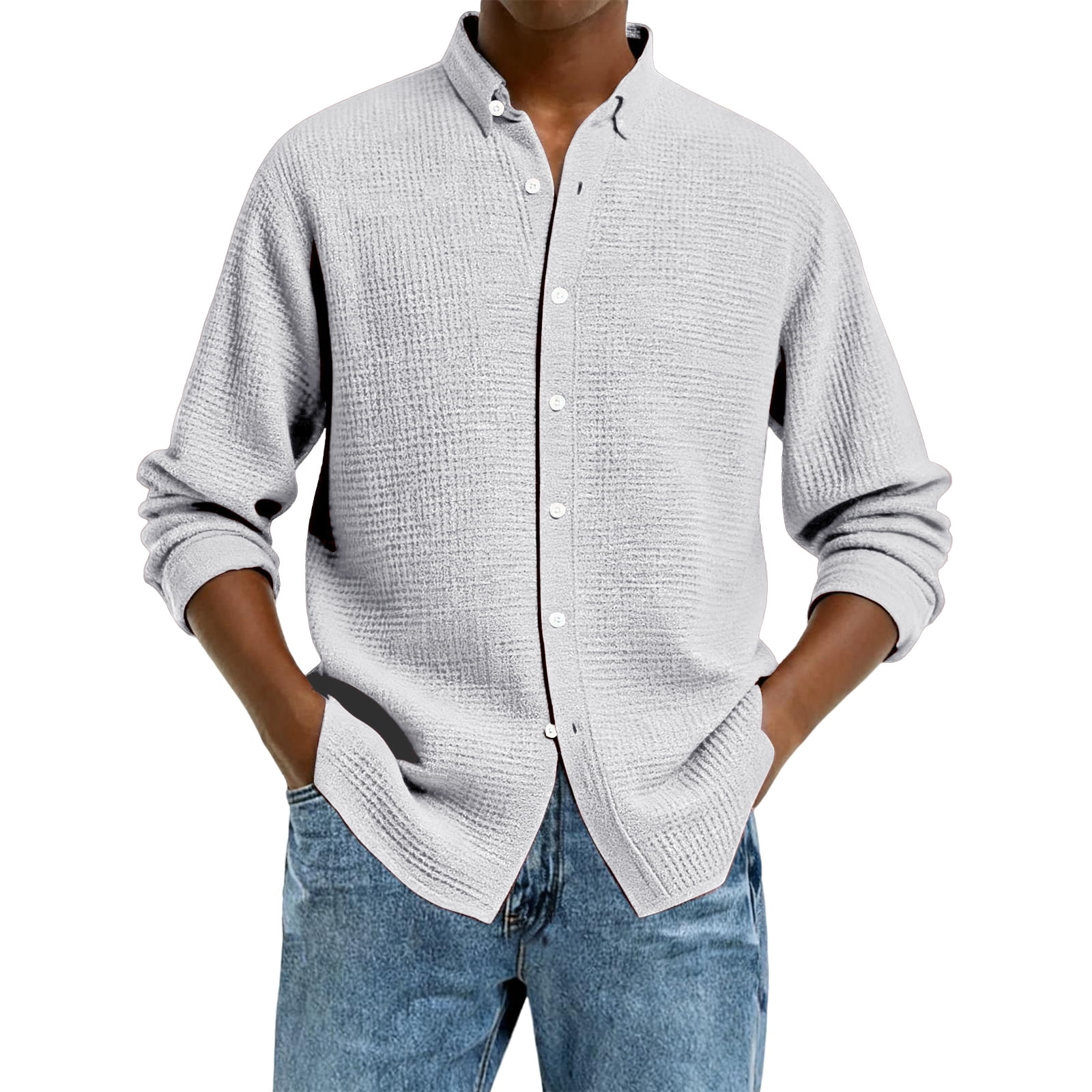 GrmtClth Mens Button Up Shirts Long Sleeve Waffle Hombre Jacket Shirts ...