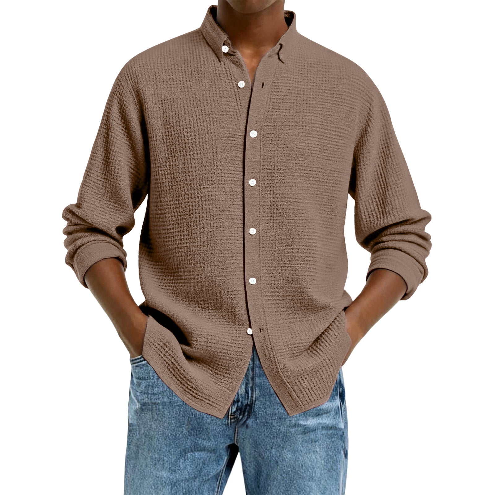GrmtClth Mens Button Up Shirts Long Sleeve Waffle Textured Hombre ...