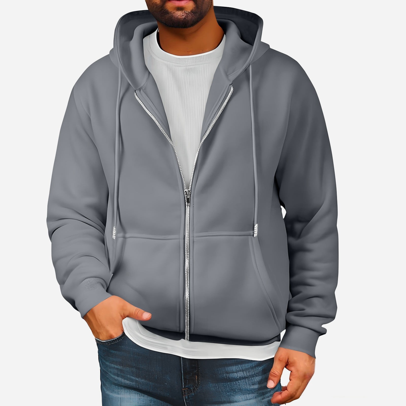 GrmtClth Mens Hoodie Loose Fit Full Zip Drawstring Hooded Sweatshirt ...