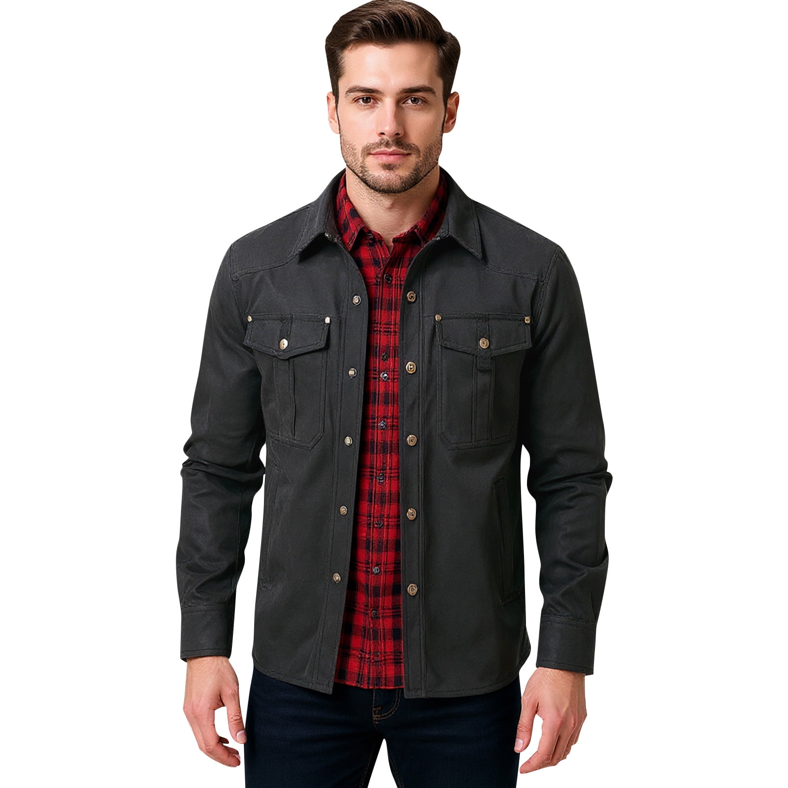 GrmtClth Mens Jacket Vintage Flannel Lined Shirt Jackets Long Sleeve ...