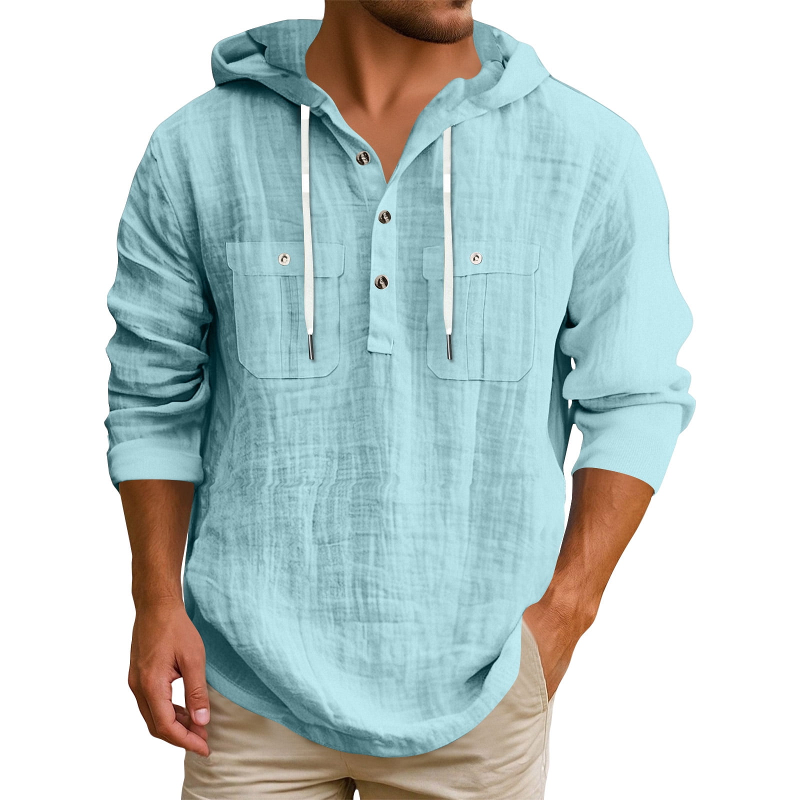 GrmtClth Mens Linen Shirts Button Boho Shirts Hooded Cozy Comfy Long ...