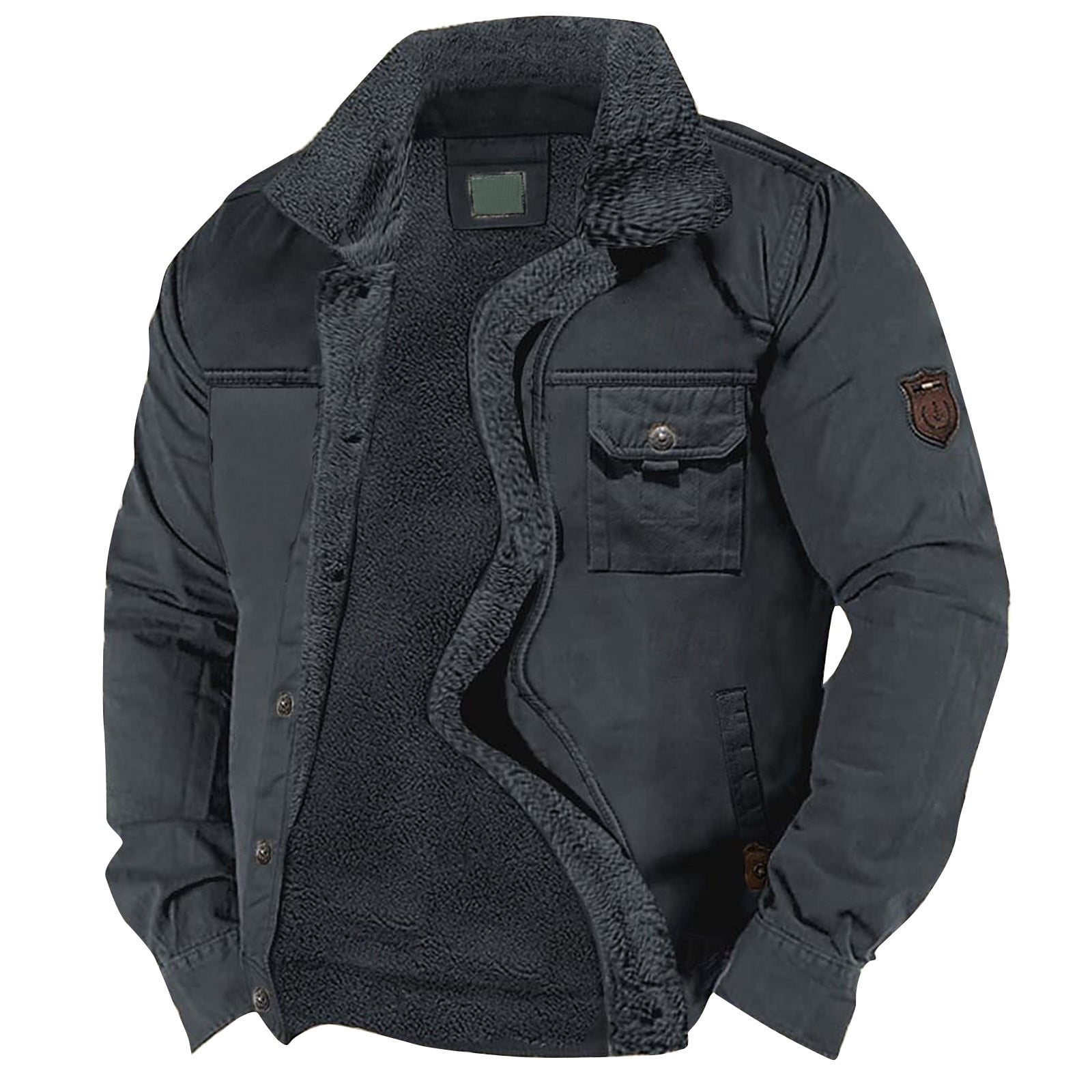 GrmtClth Mens Winter Jacket Thick Thermal Fleece Lined Jackets Button ...