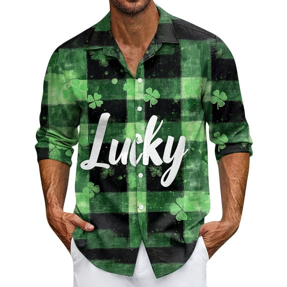 GrmtClth St Patrick's Day Dress Shirts for Men Trendy Clover Button ...