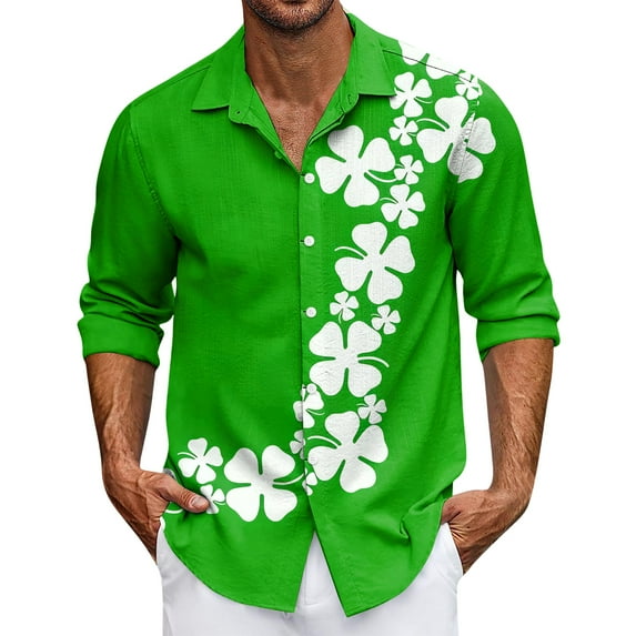 GrmtClth St Patrick's Day Mens Long Sleeve Button Down Shirts Fashion ...