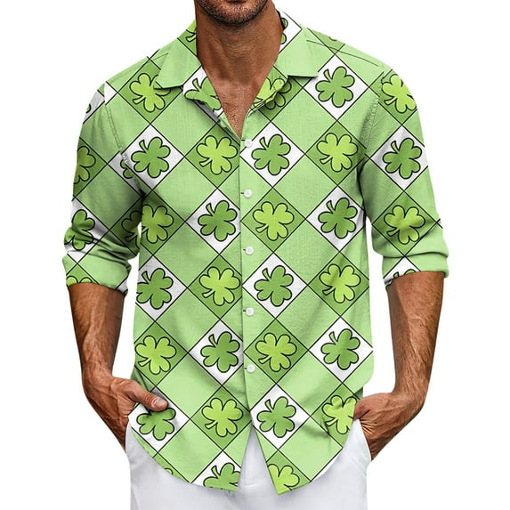 GrmtClth St Patrick's Day Mens Long Sleeve Button Down Shirts Fashion ...