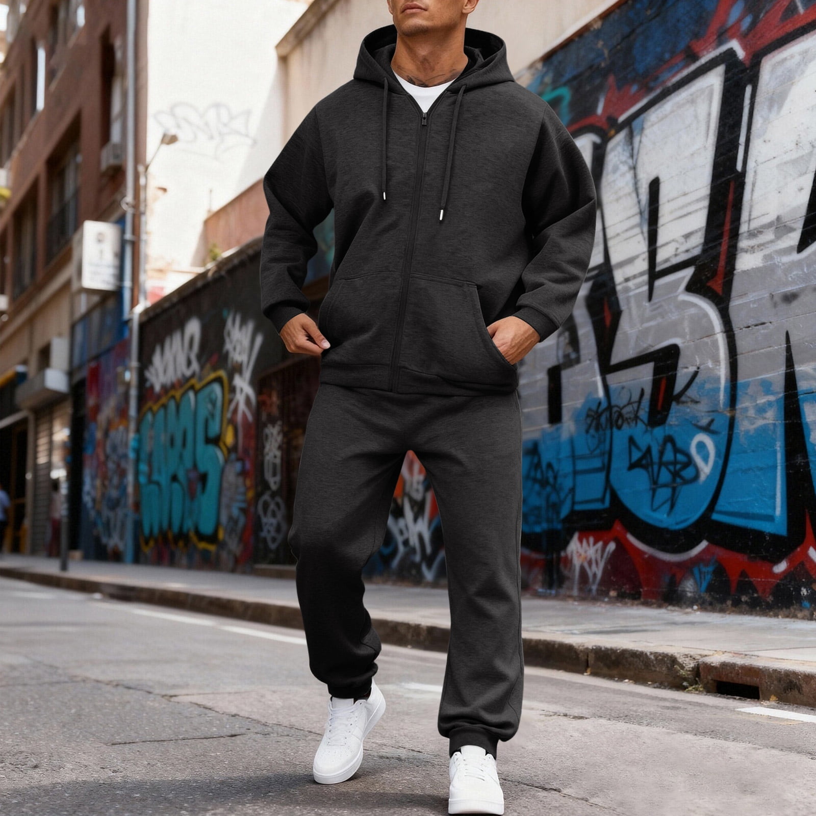 GrmtClth Sweat Suits Men 2 Piece Sets Zip Up Hoodies and Sweatpants ...