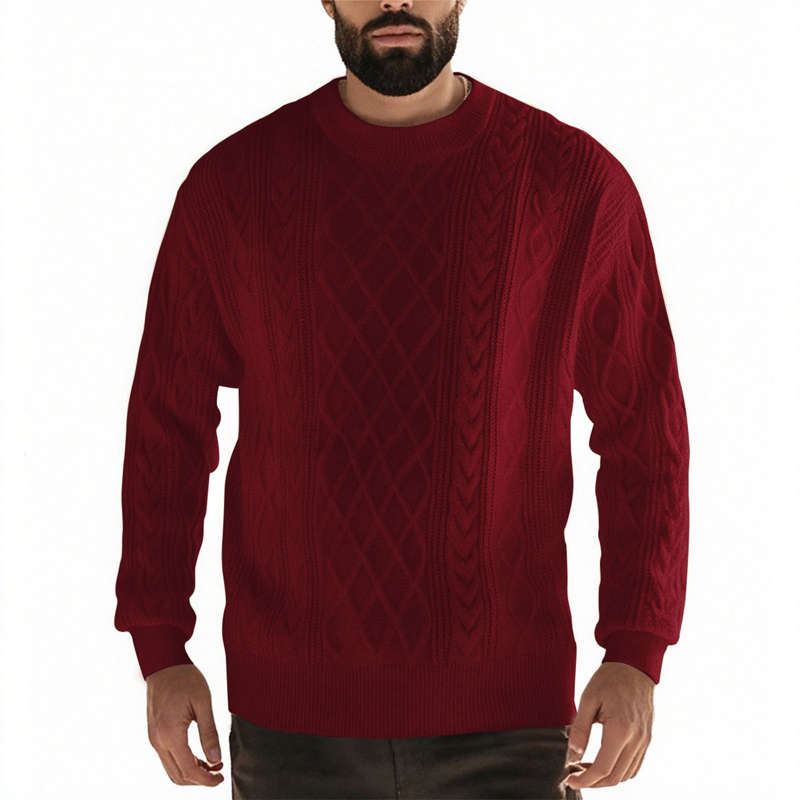 GrmtClth Sweaters for Men Crewneck Cable Sweaters Comfy Soft Twist ...