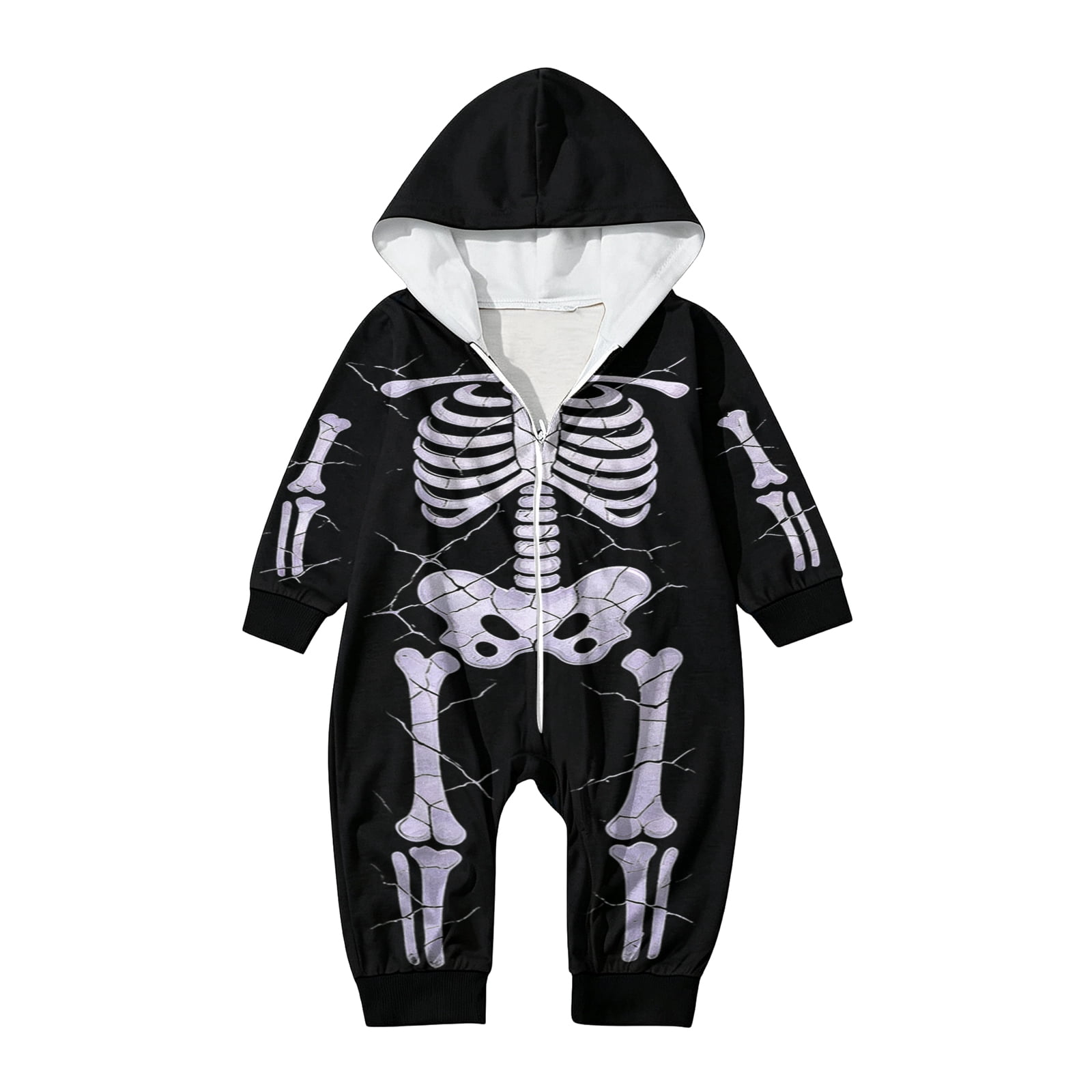 GrmtClth Unisex Halloween Onesie Full Zip Hood Skeleton Pattern Long ...
