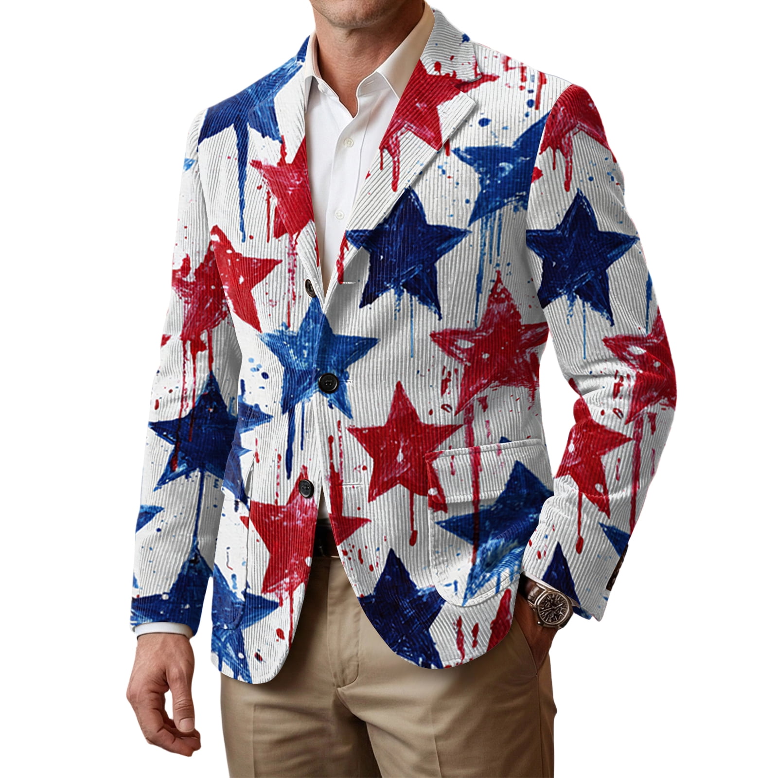 GrmtClth Usa Flag Print Blazer for Men Independence Day 1776-2026 Slim ...
