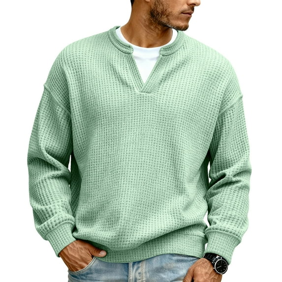 GrmtClth Waffle Shirts for Men Textured Waffle Knitted Long Sleeve T ...