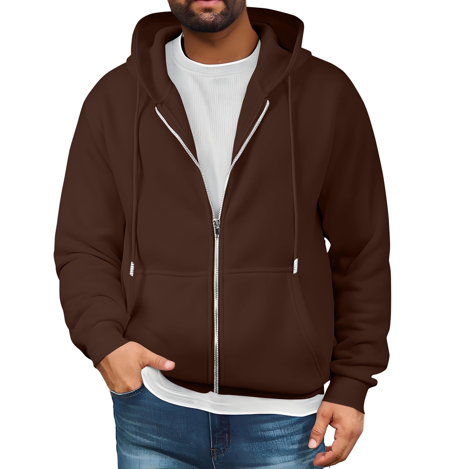 GrmtClth Zip Up Hoodie for Men Loose Fit Drawstring Hooded Sweatshirt ...
