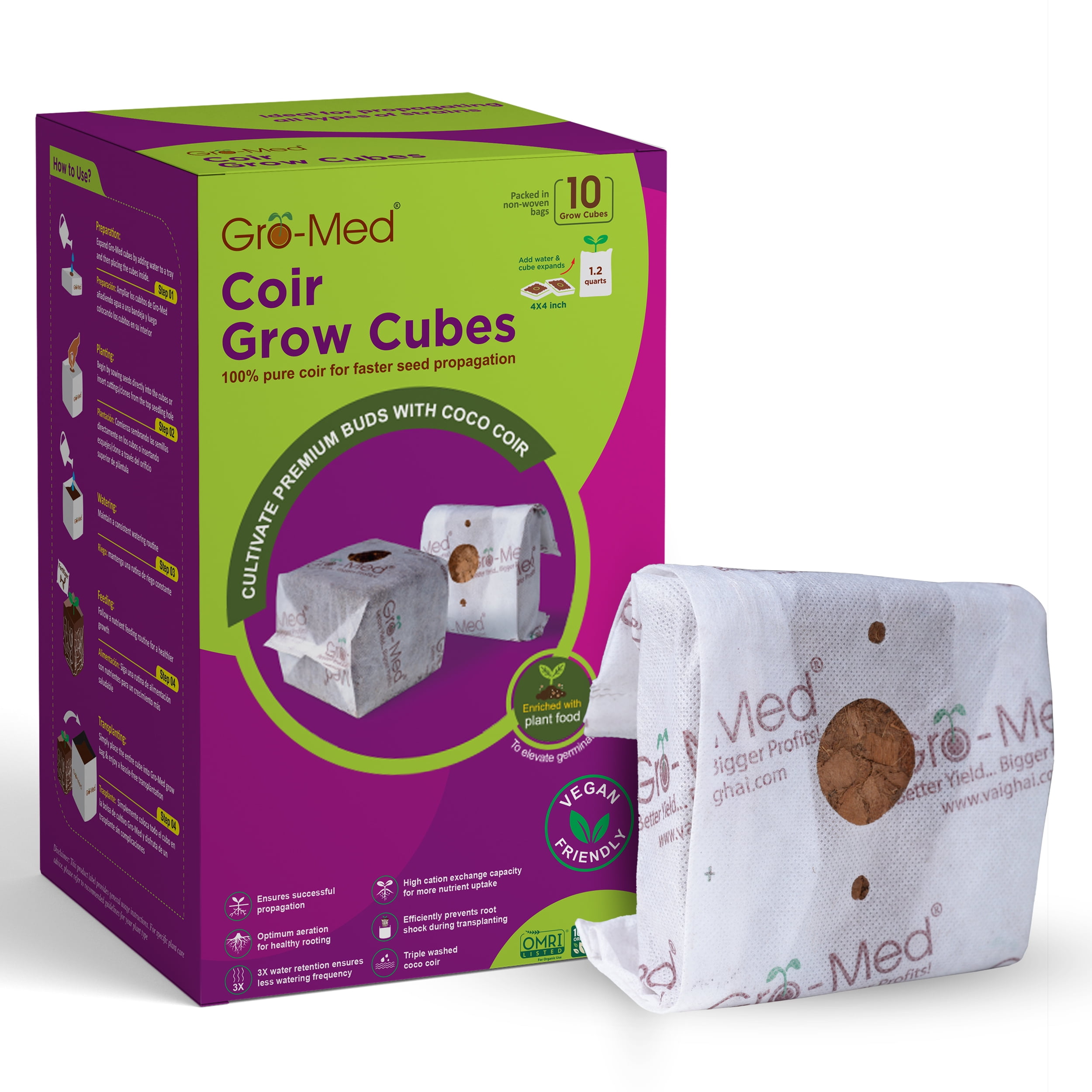 Gro-Med 10 Pcs Coco Coir Grow Cubes - Walmart.com
