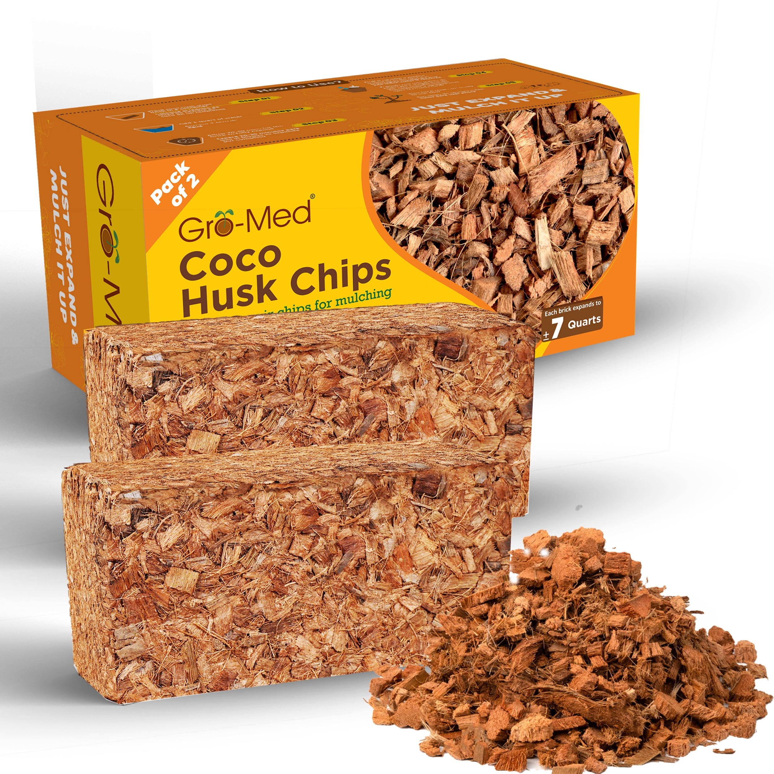 Gro-Med Premium Matured Coco Husk Chips Brick, 2 Pack, 500g Each, Ideal ...