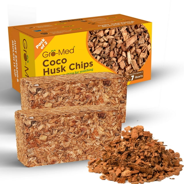 Gro-Med Premium Matured Coco Husk Chips Brick, 2 Pack, 500g Each, Ideal ...