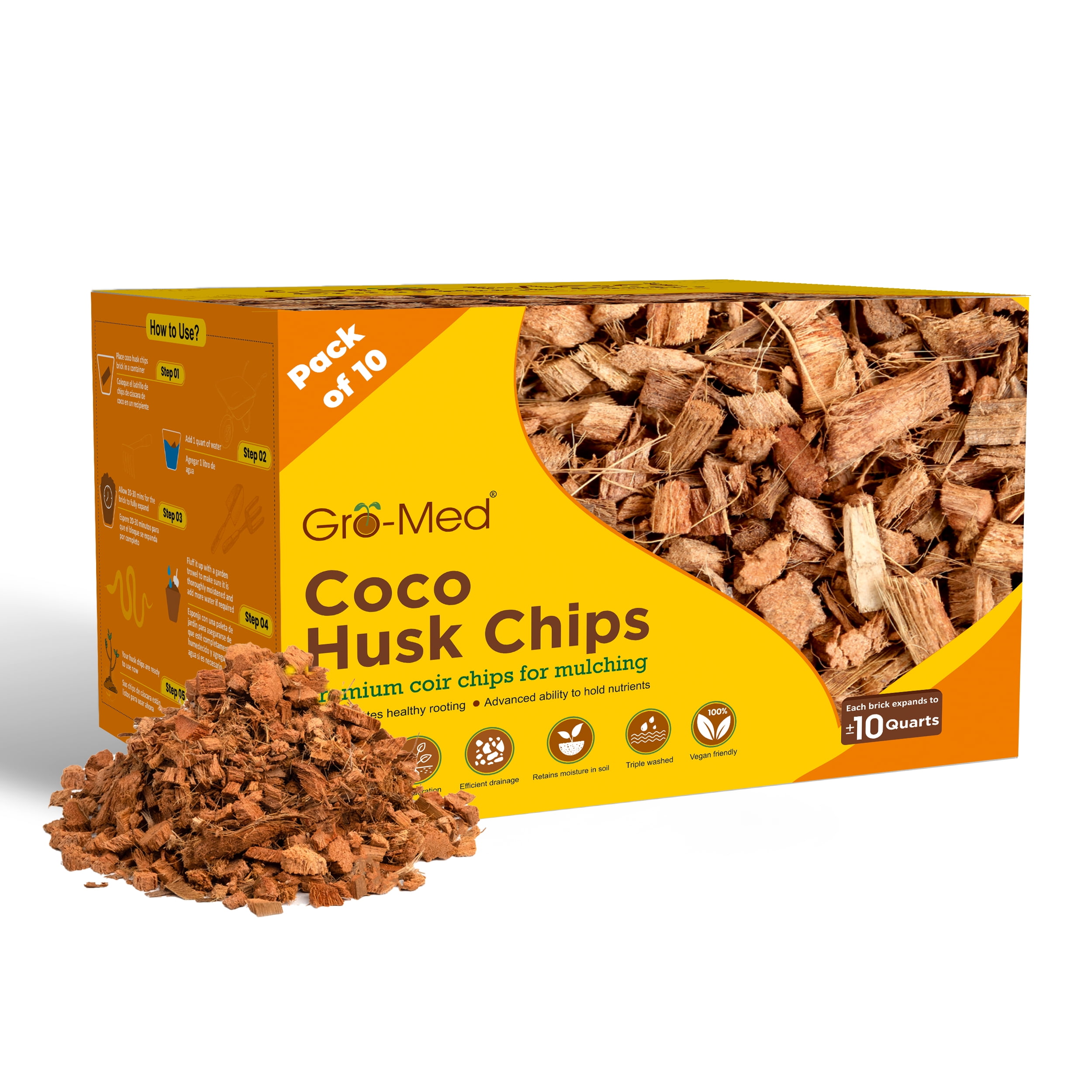 Gro-Med 10 Pack Coconut Coir Husk Chips Brick Coco Mulch Orchid Potting ...