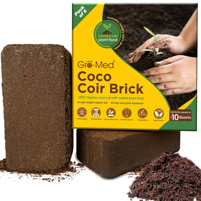 Gro-Med Organic Compressed Coconut Coco Coir Bricks For Plants With NPK ...