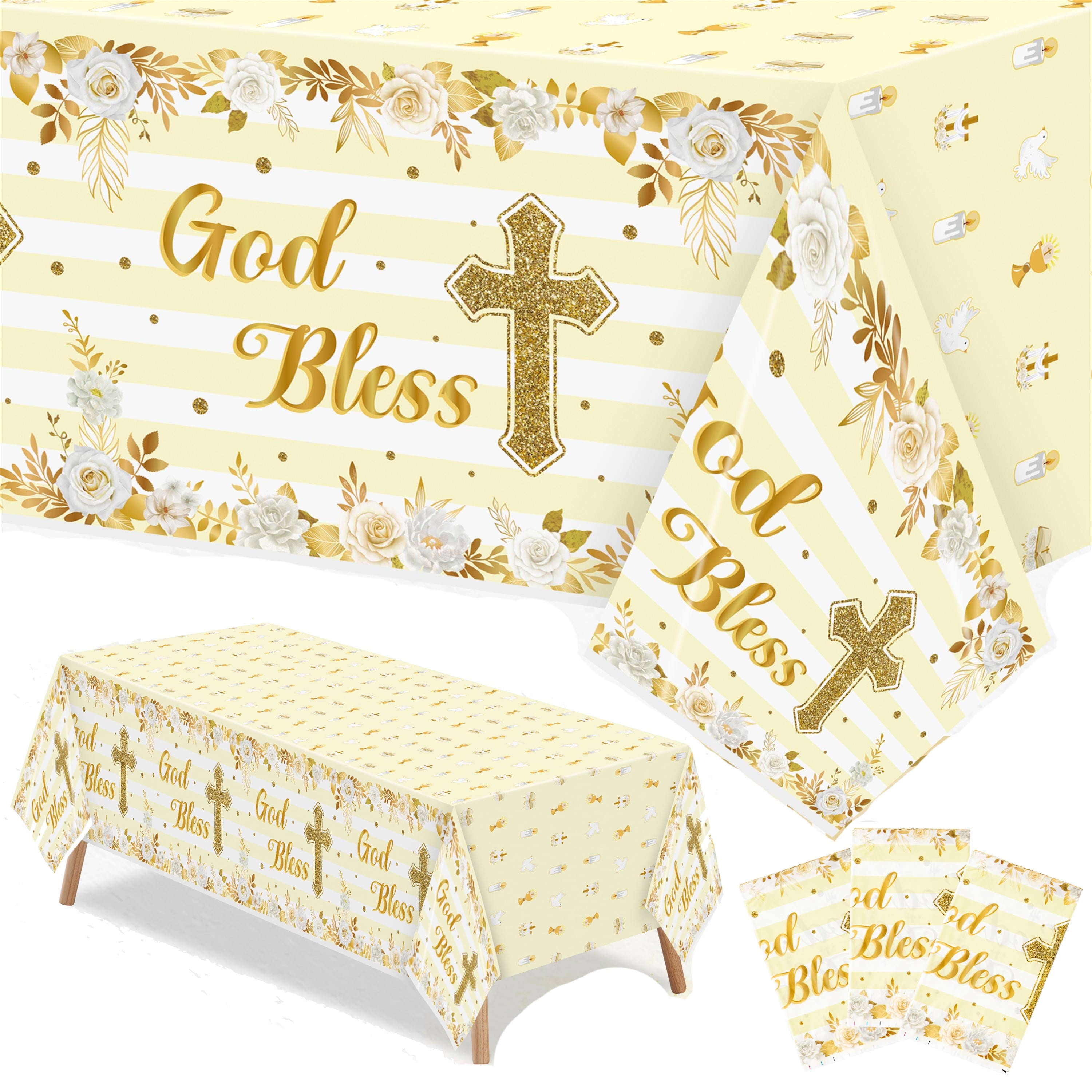 Grobro7 God Bless Party Tablecloths Decorations Gold Baby Baptism ...