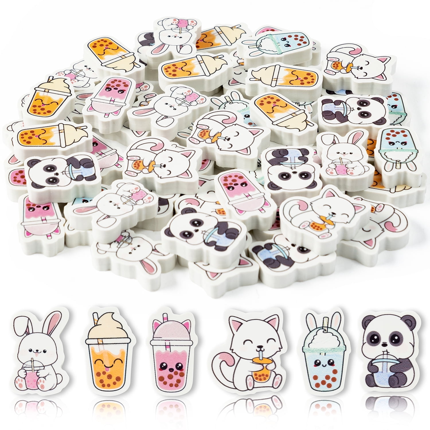 GROBRO7 Mini Cartoon Tea Erasers for Teaching Rewards，6 Styles Adorable ...
