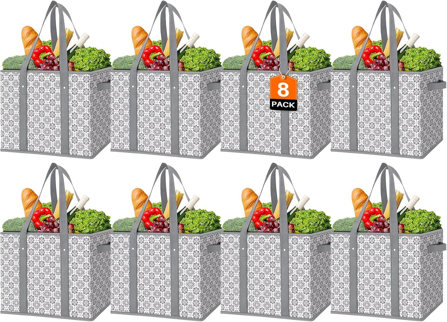 Grocery Bags 8 ,Large Grocery Tote Bag Water Resistant Shopping Bags ...