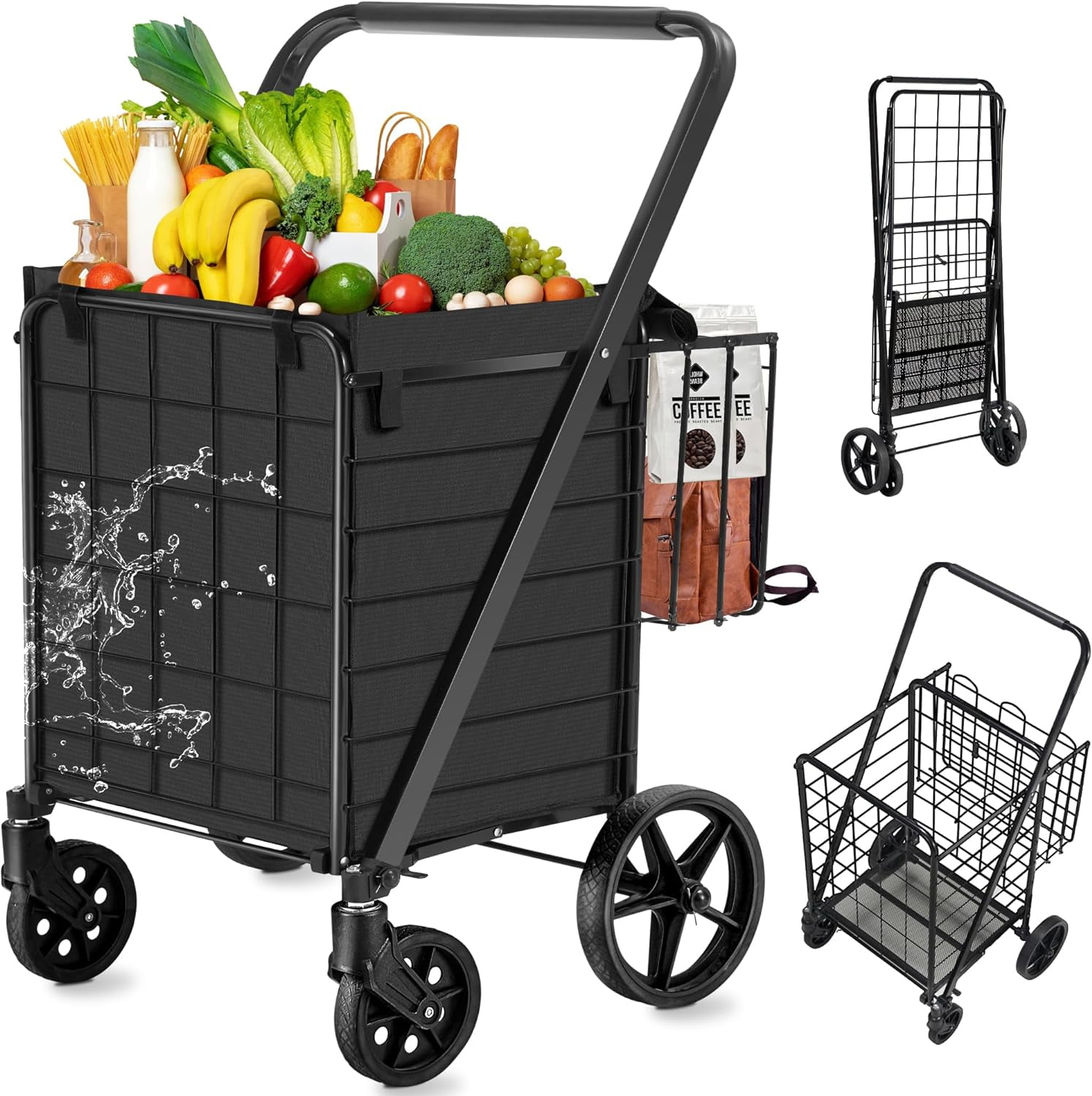 Grocery Cart on Wheels Folding Shopping Carts for Groceries 140L Jumbo ...