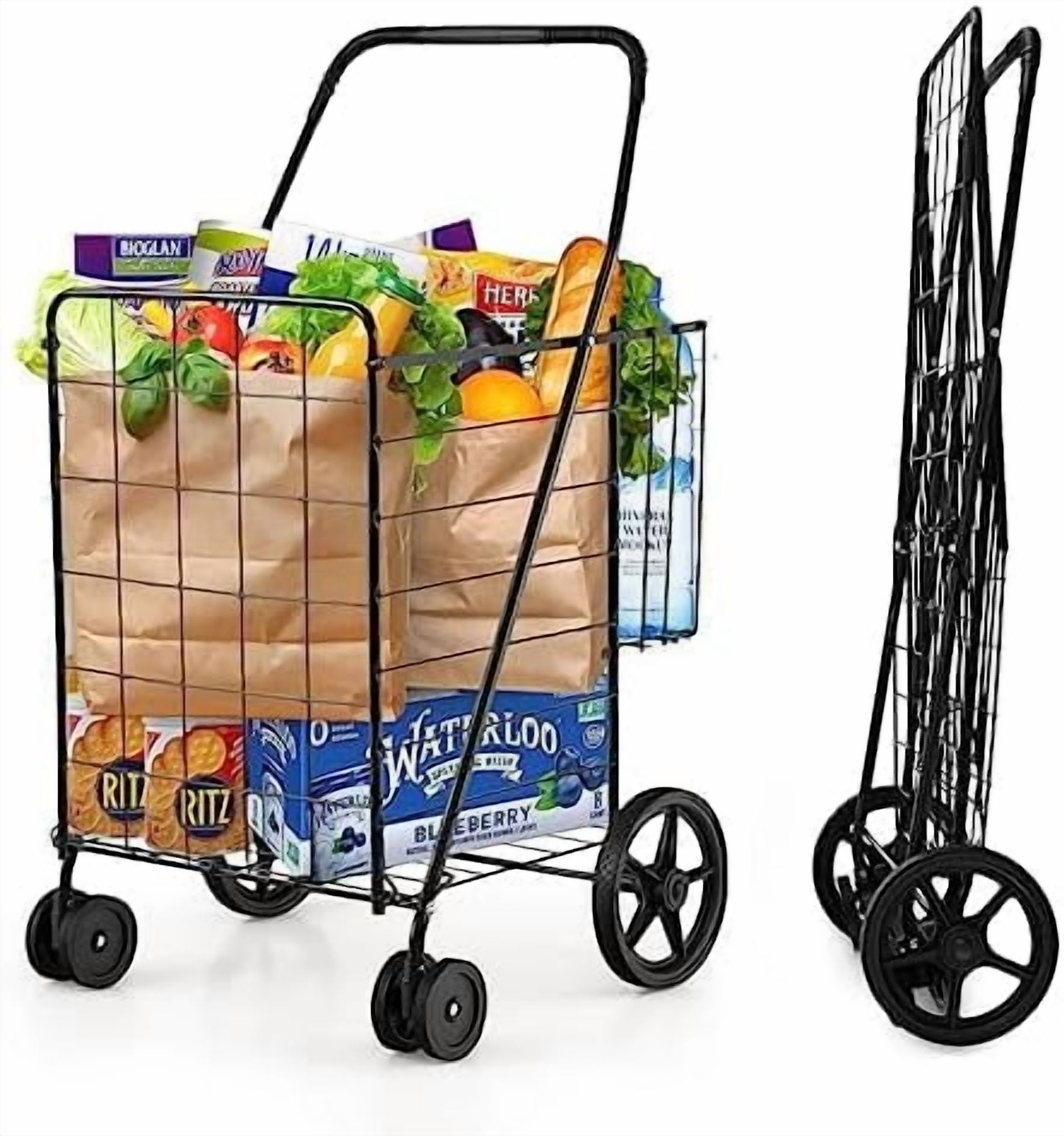 Grocery Shopping Cart, Foldable Heavy Duty Jumbo Utility Cart w/ 360 ...