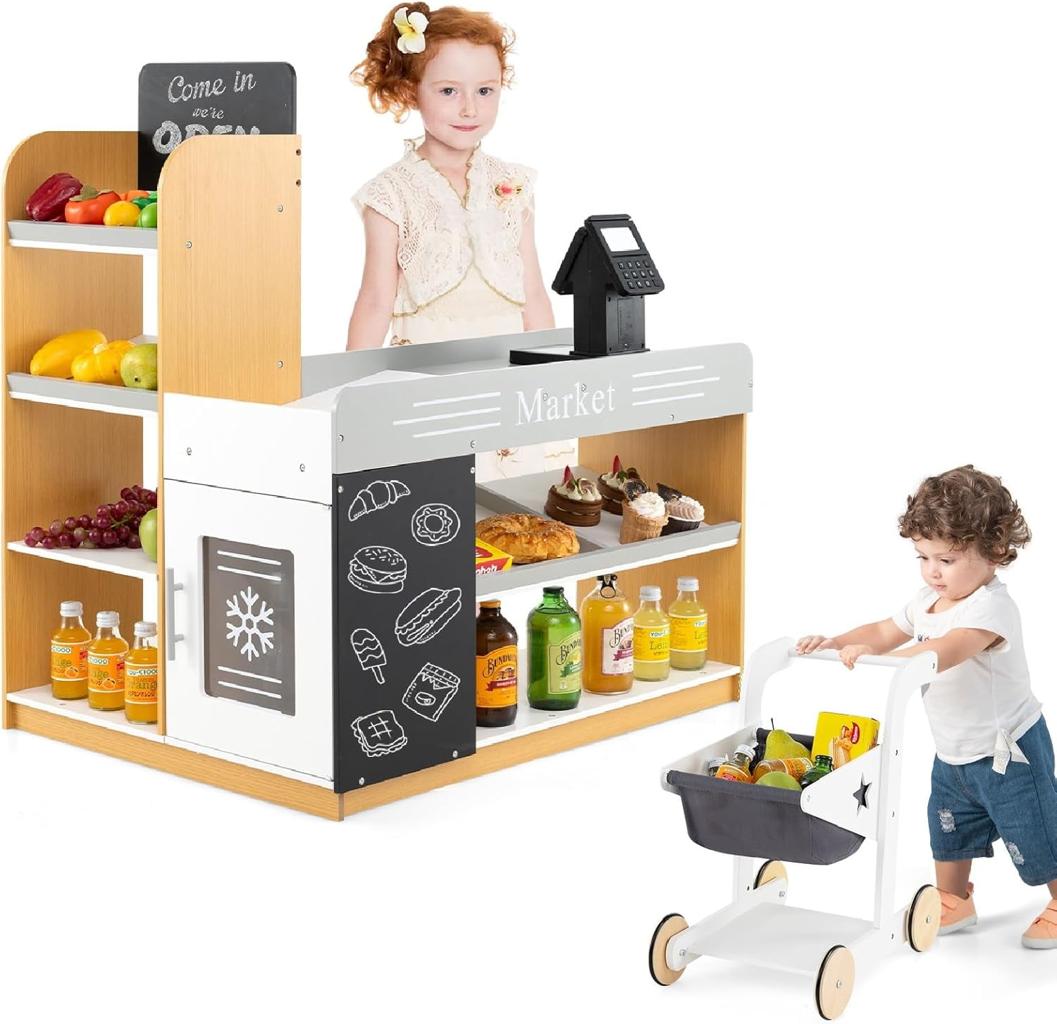 Grocery Store Pretend Play, Wooden Play Store with Shopping Cart ...