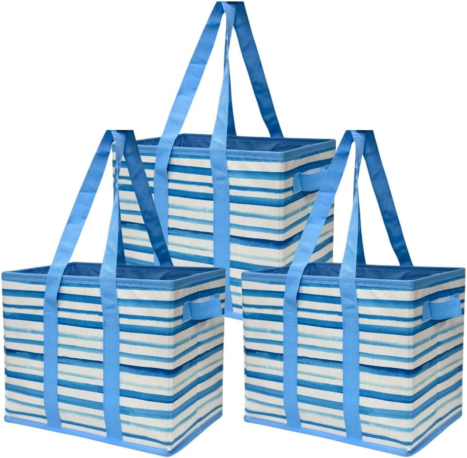Grocery Tote 3-Pack -Purpose Collapsible Totes with Handles Kitchen ...
