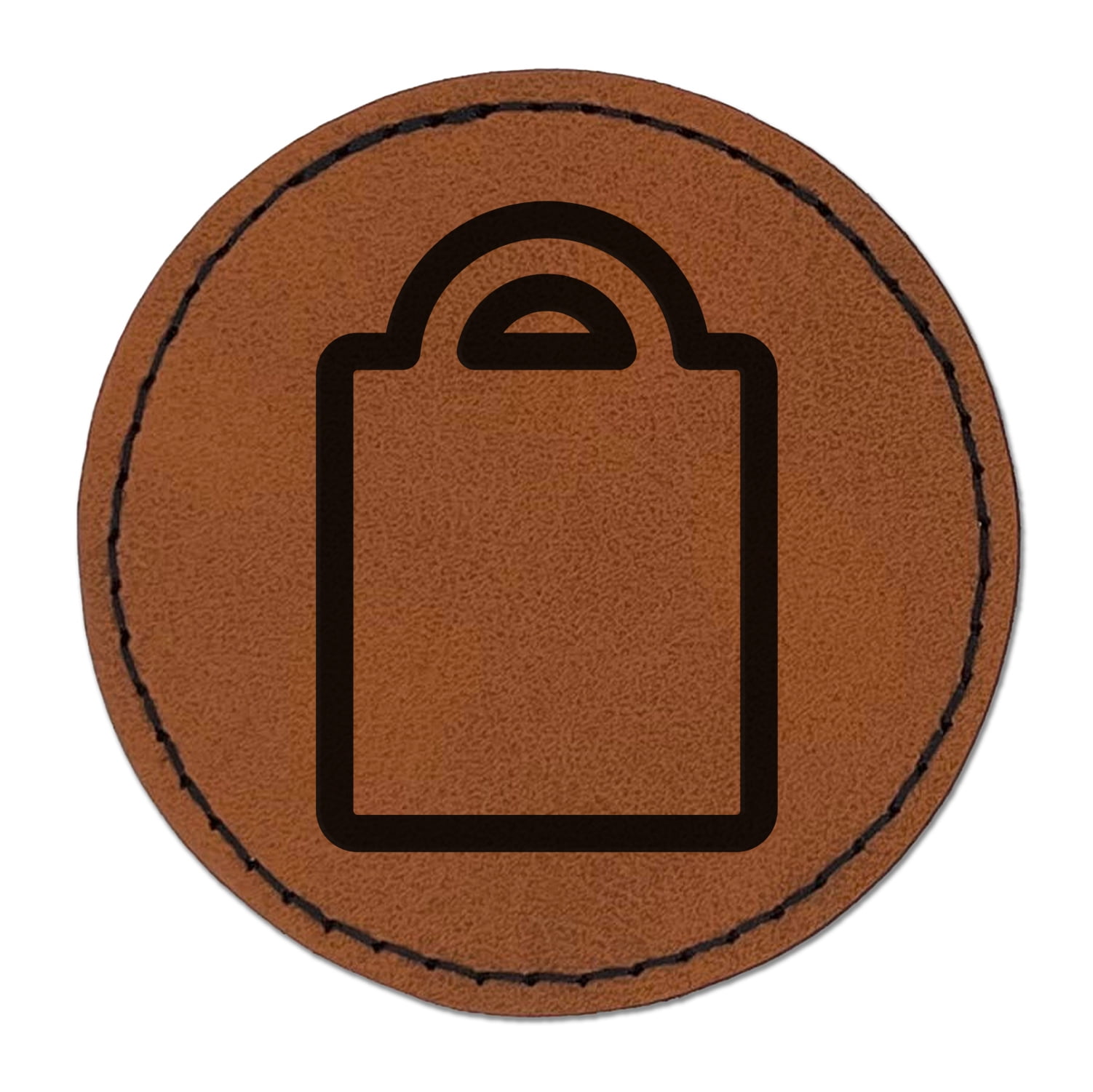Grocery Tote Bag Purse Outline 2.5" Faux Leather Round Engraved Iron-On ...